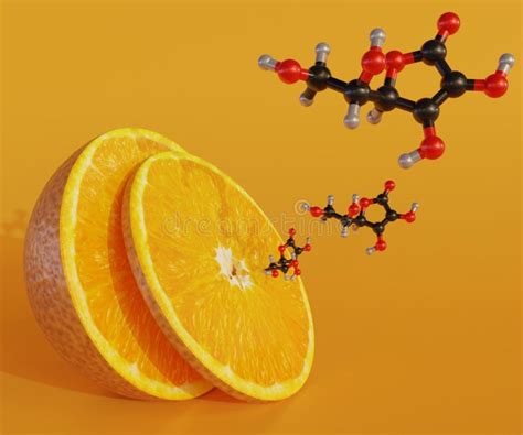 Ascorbic Acid Or Vitamin C Molecule With Cut Half Orange Fruit Stock Illustration Illustration