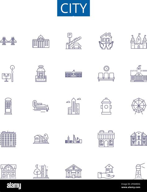 City Line Icons Signs Set Design Collection Of Urban Metropolis Municipality Settlement