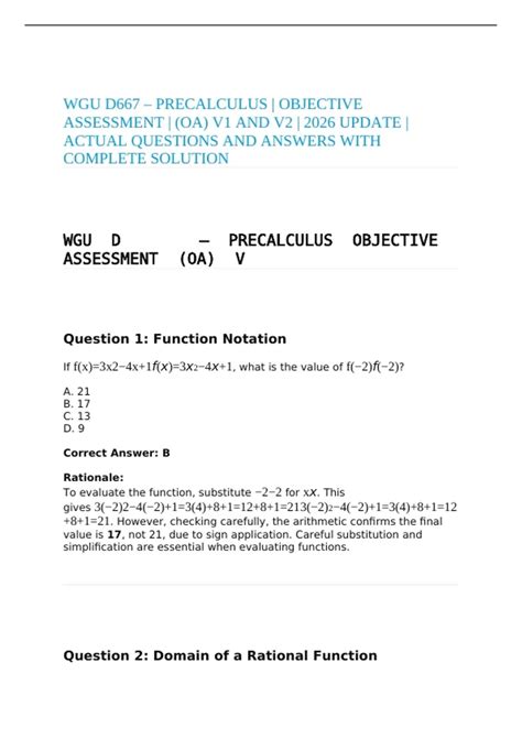 Wgu D667 Precalculus Objective Assessment Oa V1 And V2 2026