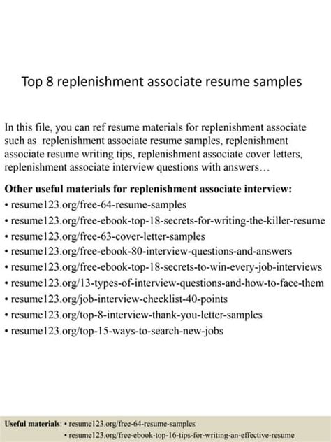 Top 8 Replenishment Associate Resume Samples Pptx