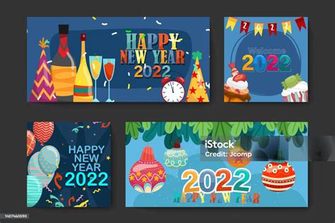 Salam Kartun Kartu Tahun Baru 2022 Dengan Ilustrasi Vektor Huruf