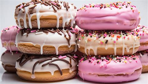 Homemade Donut Stack Chocolate Icing Strawberry Cream Sweet Temptation Generated By Ai Stock