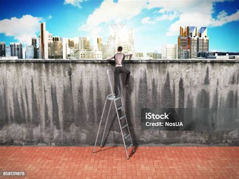 성공 한 사람 의 추구의 개념 벽 사다리 3d 렌더링 따라 올라갈 것입니다 개념에 대한 스톡 사진 및 기타 이미지 개념