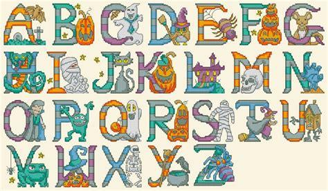 Halloween Monogram Alphabet Cross Stitch Pattern Alphabet Cross