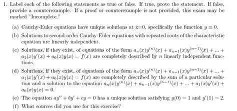 Solved Label Each Of The Following Statements As True Or Chegg