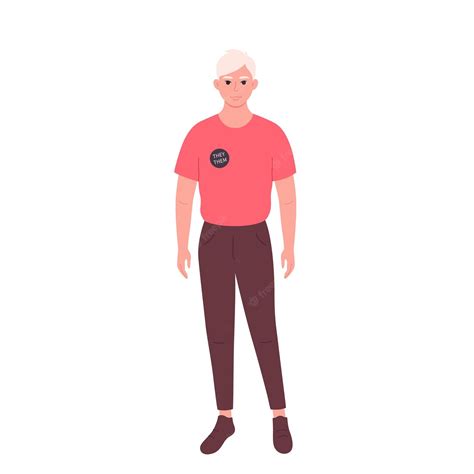 Premium Vector Young Character With Gender Pronouns Pin She He