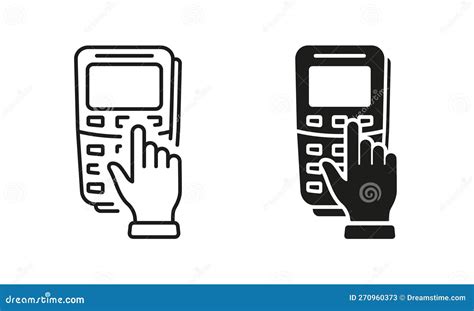 Enter Pin Code On Payment Terminal Line And Silhouette Icon Set Pos