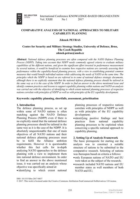 Pdf Comparative Analysis Of National Approaches To Military Capability Planning