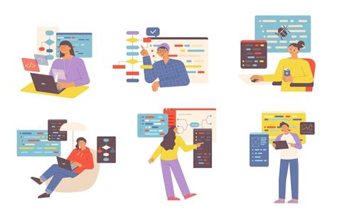 Premium Vector Developers Are Coding Programs On Computers A Digital Window Is Decorated