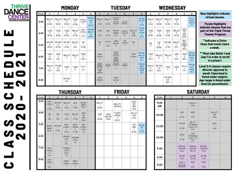 Class Schedule Thrive Dance Center Class Schedule Thrive Dance Center