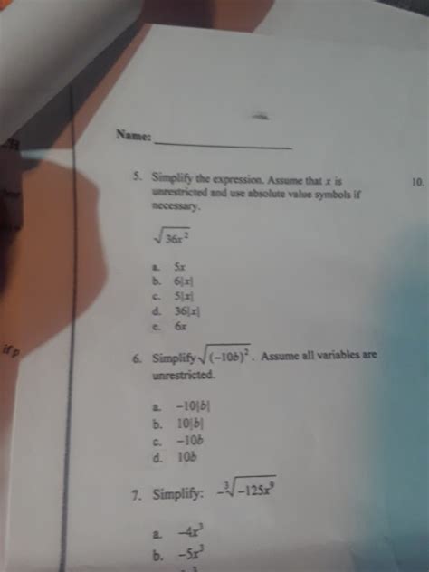 Solved Name S Simplify The Expression Assume That X Is Chegg Com