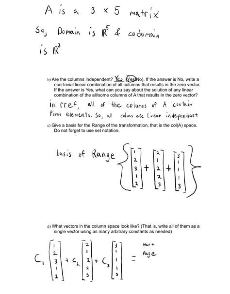 solved a is a 3×5 matrix so domain is r5 and codomain is r3