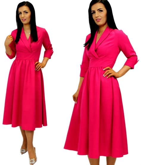 Sukienki Damskie Na Komunię Chrzciny Wesele Elegancka Midi 34 Amarant