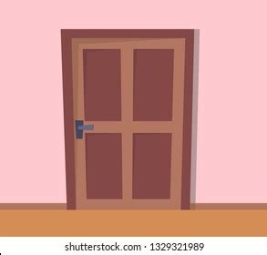 Closed Door Cartoon House Facade With Brick Wall Red Door Windows