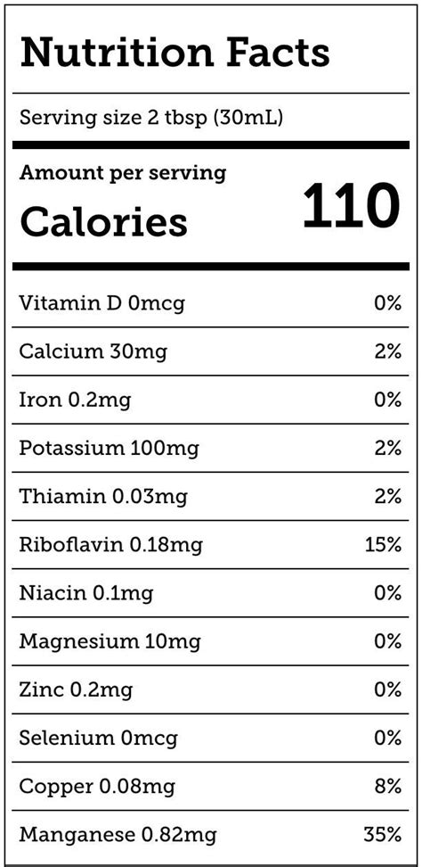 Printable Nutrition Facts For Maple Syrup