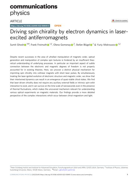Pdf Driving Spin Chirality By Electron Dynamics In Laser Excited Antiferromagnets