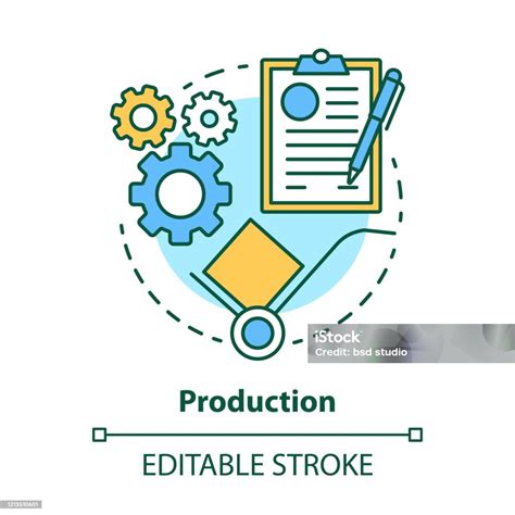 프로덕션 개념 아이콘입니다 제조 공정 아이디어 얇은 라인 일러스트 산업 부문 엔지니어링 제품 제작 1 차 산업 벡터 절연 윤곽선 도면 편집 가능한 스트로크 개념에 대한 스톡