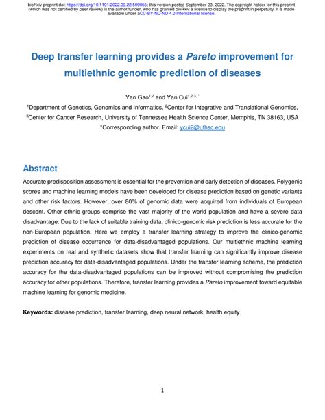 Pdf Deep Transfer Learning Provides A Pareto Improvement For Multiethnic Genomic Prediction Of