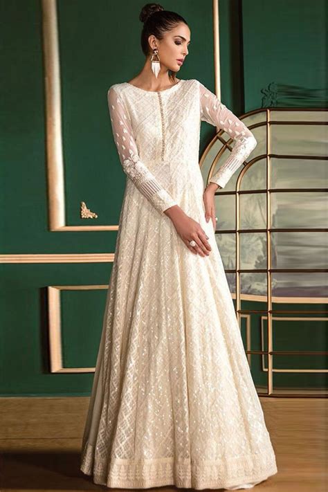 Off White Georgette Party Wear Anarkali Suit White Anarkali Anarkali