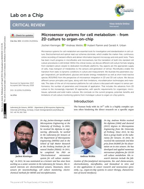 Pdf Microsensor Systems For Cell Metabolism From 2d Culture To