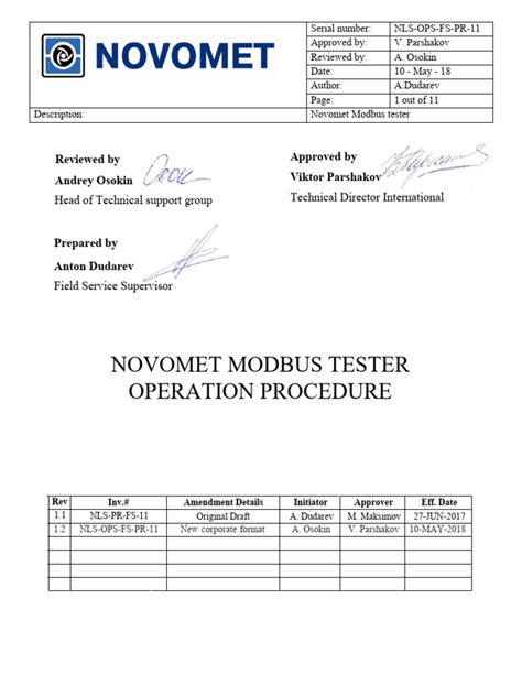 Nls Ops Fs Pr 11 Novomet Modbus Tester Operation Procedure Rev12
