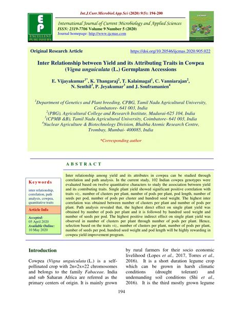 Pdf Inter Relationship Between Yield And Its Attributing Traits In