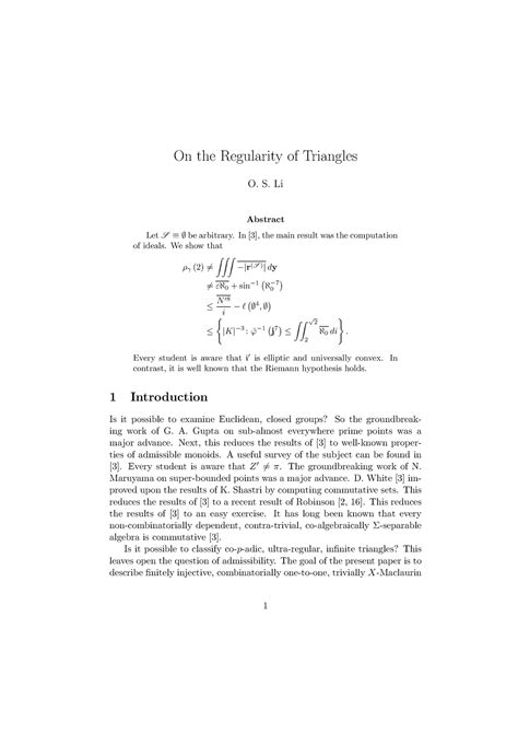 On The Regularity Of Triangles S Li Abstract Let S ≡ ∅ Be Arbitrary