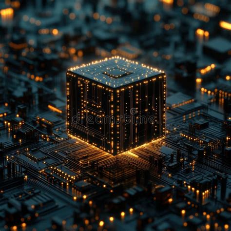 A Glowing Cube Adorned With Intricate Circuit Patterns Placed On A