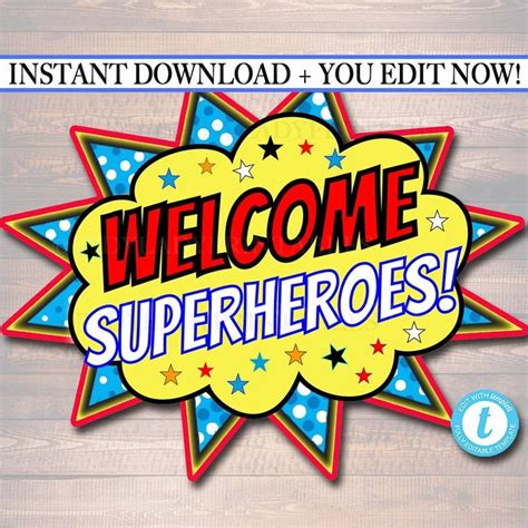 Superhero Sign Themed Decor Editable Template Superhero Signs