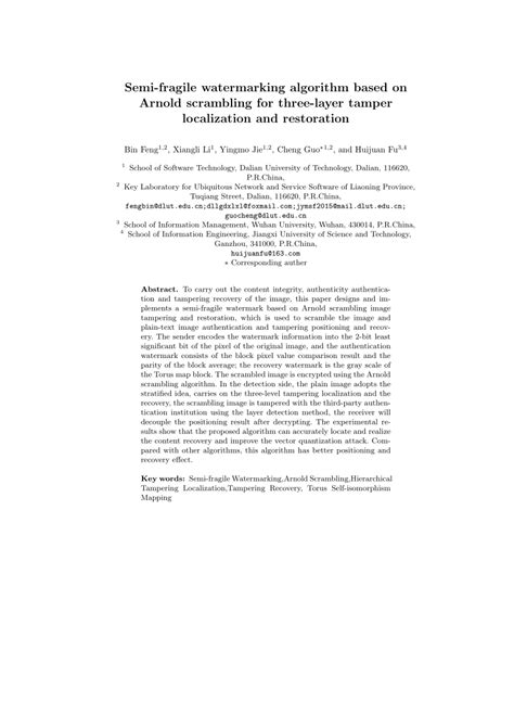 pdf semi fragile watermarking algorithm based on arnold scrambling