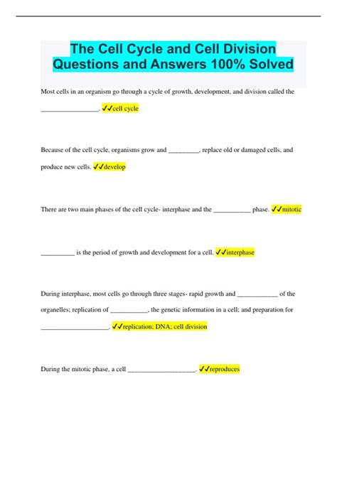 The Cell Cycle And Cell Division Questions And Answers 100 Solved The Cell Cycle And Cell