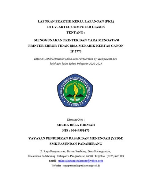 Laporan Praktik Kerja Lapangan Pkl Tehnik Komputer Dan Jaringan Pdf