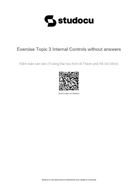 Exercise Topic 3 Internal Controls Without Answers Pdf Internal