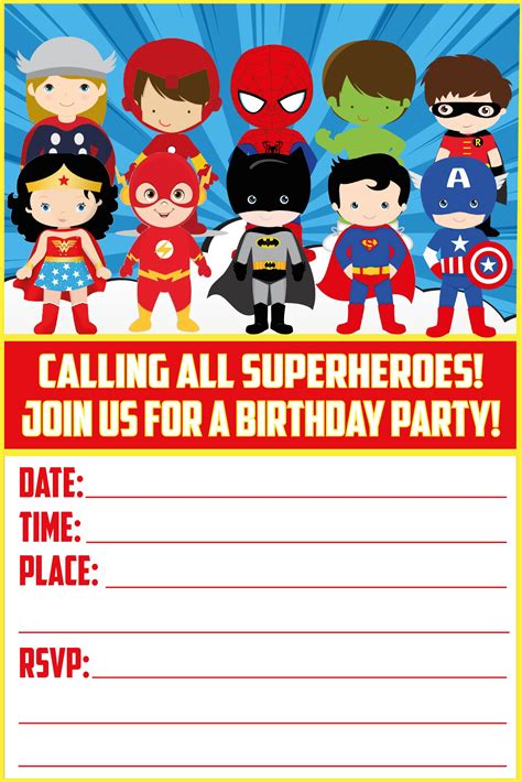 Superhero Printable Party Invitations Editable Superheroes Birthday