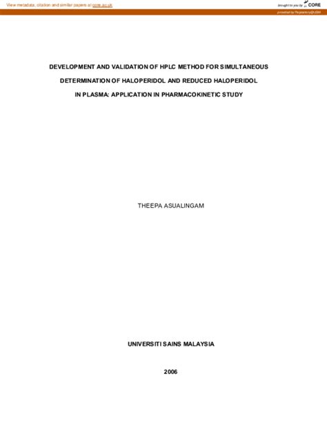 Pdf Development And Validation Of Hplc Method For Simultaneous