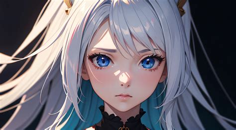 Anime Girl With Blue Eyes And White Hair With A Crown On Her Head