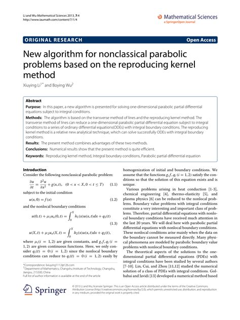 Pdf New Algorithm For Nonclassical Parabolic Problems Based On The