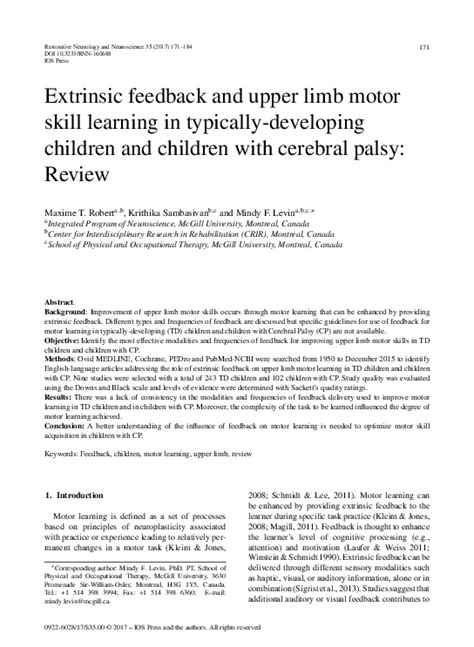 Extrinsic Feedback And Upper Limb Motor Skill Learning In Typically