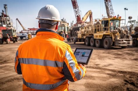 Premium Ai Image Operator Use Mobile Tablet For Control Drilling Rig
