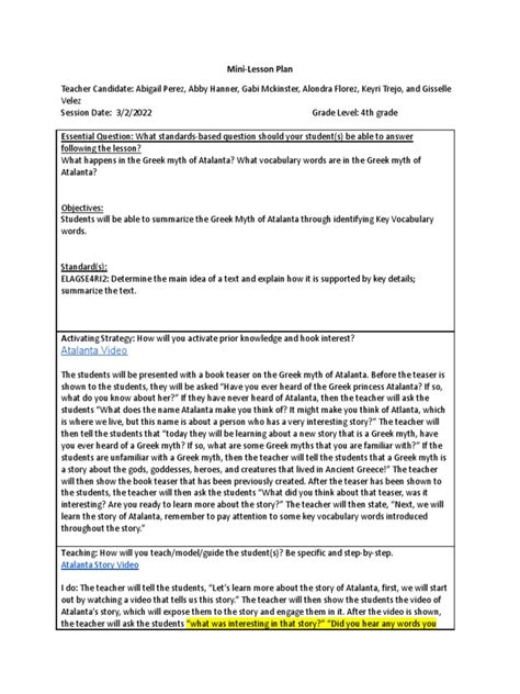 Eats Mini Lesson Plan Template Pdf Teachers Vocabulary