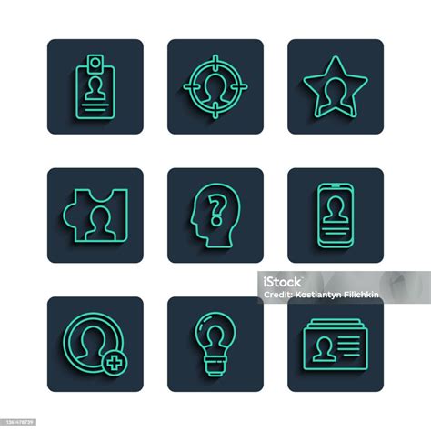 세트 줄 계정 화면 만들기 램프 전구가있는 헤드 이력서 사냥 물음표 식별 배지 및 모바일 이력서 아이콘 벡터 개념에 대한 스톡 벡터 아트 및 기타 이미지 Istock