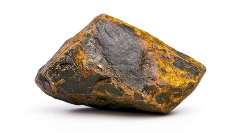 Rough Angular Rock Specimen With Gray Brown And Orange Hues On White