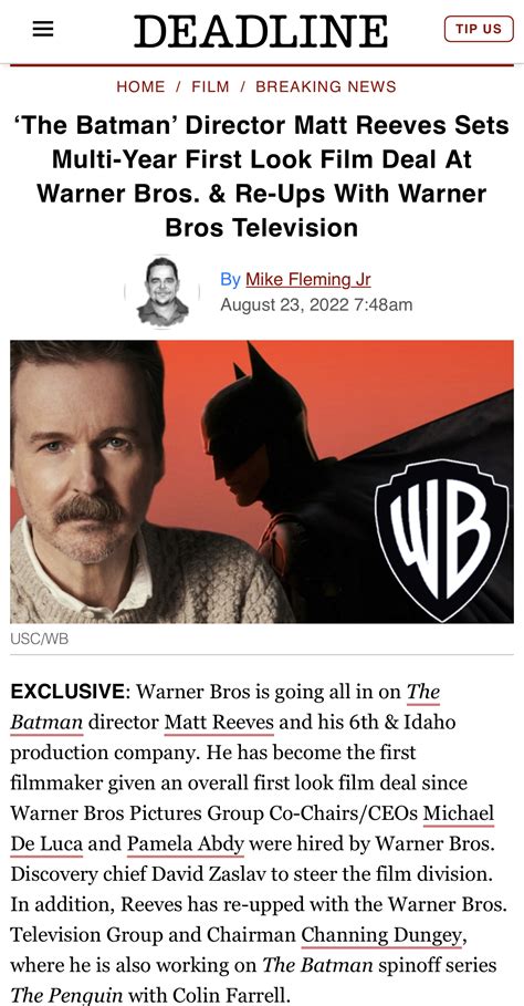 맷 리브스 감독 워너와 다년간 제작 우선권 가져간다는 기사입니다 영화톡톡 무코