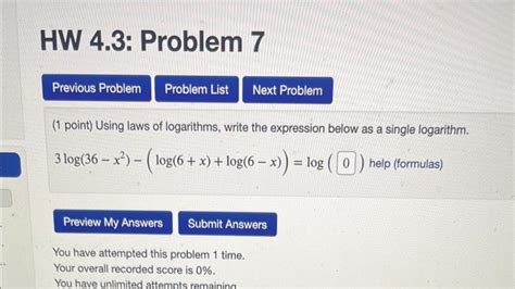 Solved 1 Point Using Laws Of Logarithms Write The