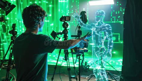 Filmmaker With Ai Visual Effects On Set Aig60 Stock Illustration