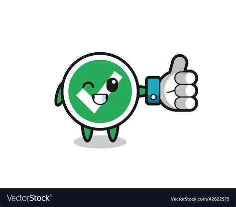 Cute Check Mark With Social Media Thumbs Up Symbol