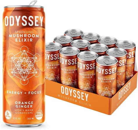 Pack Of 12 Odyssey Elixir Sparkling Energy Drink Orange Ginger 12