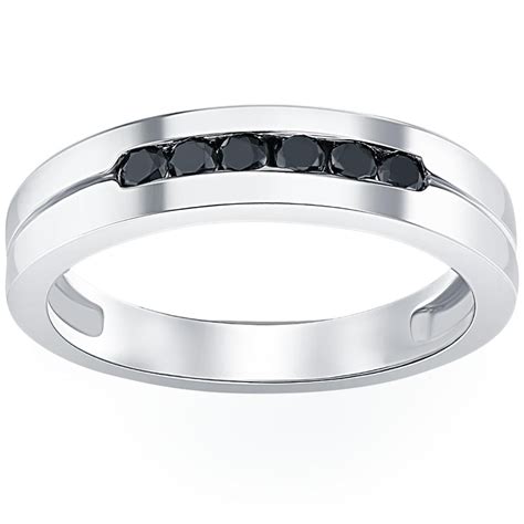 Pompeii Mens 14k White Gold Black 14ct Diamond Wedding Ring Blackaaa