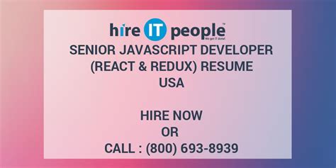 Senior Javascript Developer React And Redux Resume Hire It People We Get It Done