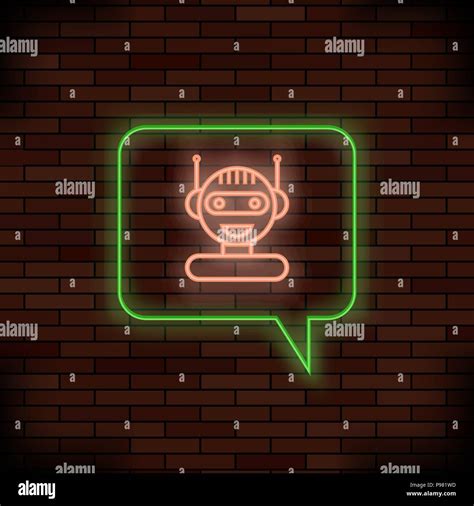 Neon Chat Bot On Brick Background Artificial Intelligence Concept